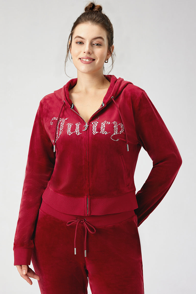 Plus-Size Front Mixed Crystals Velour Hoodie - Juicy Couture