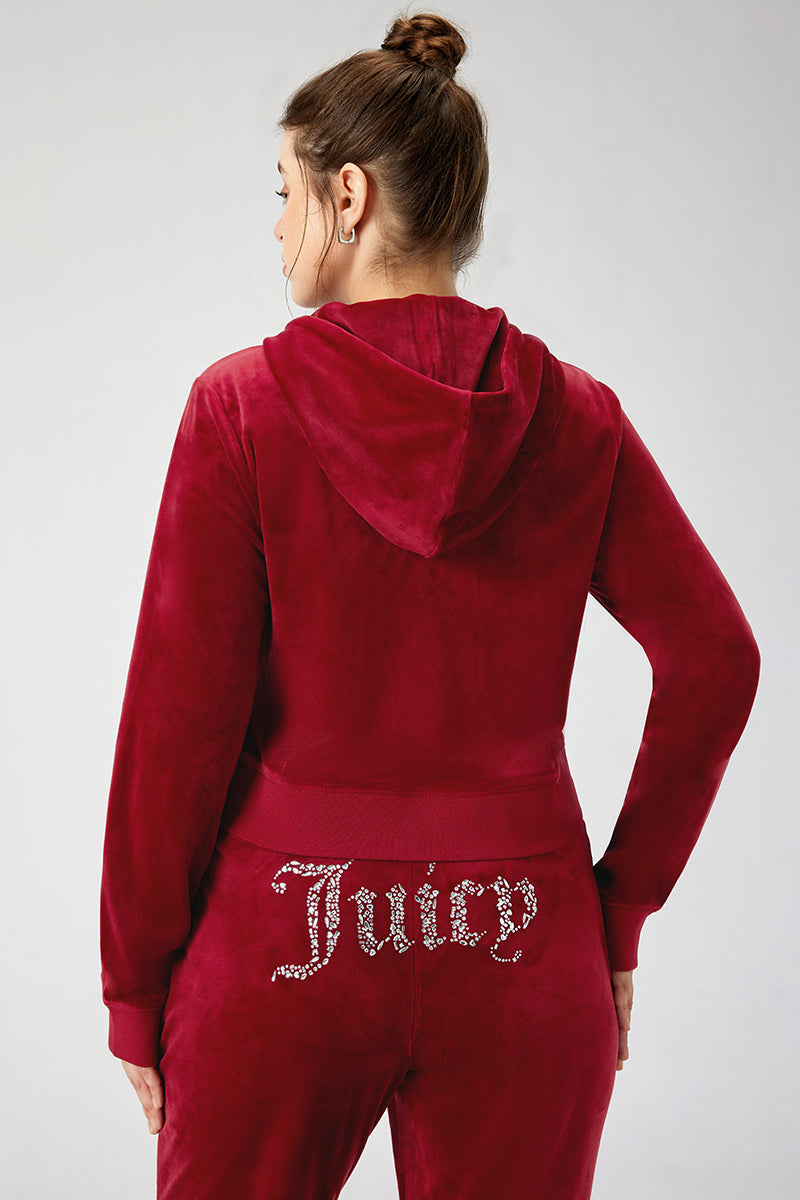 Plus-Size Front Mixed Crystals Velour Hoodie - Juicy Couture